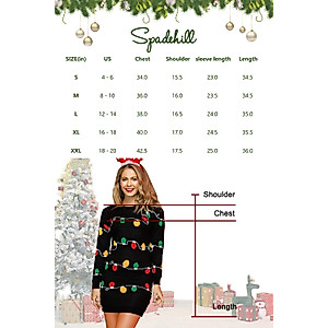 Christmas Womens Tight Crew Neck Ugly Sweater Dress Elf Casual Long Sleeve A Line Holiday Santa Costume Xmas Light L