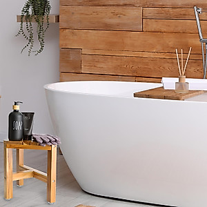 PERFNIQUE Teak Shower Stool, Teak Shower Bench, 12'' Shower Stool for Shaving Legs, Spa Foot Rest for Inside Shower, Organizer Teak Stool, Waterproof Small Corner Bench for Bathroom Livingroom (12'')