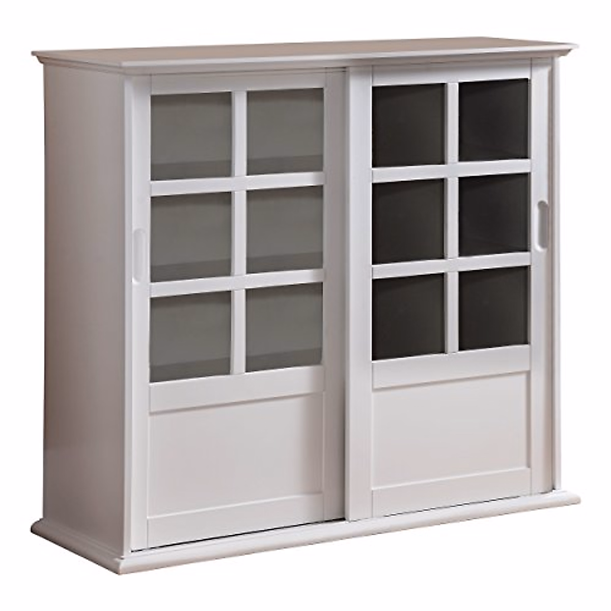 Kings Brand Furniture Holmes White Wood Curio Cabinet with Glass Sliding Doors