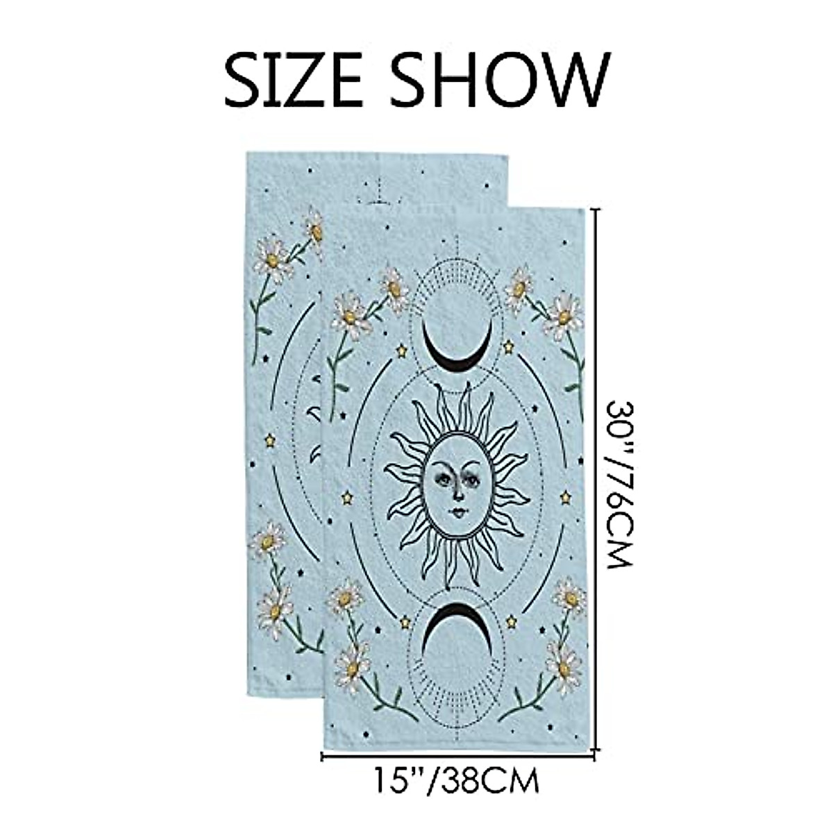 2Pack Bath Towels 2Pack Absorbent Soft Hand Towels Celestial Sun Daisy Beach Towel Bathroom Fingertip Towels Microfiber Washcloth Swimming Shower Gym Spa Towel 30X15 Inch