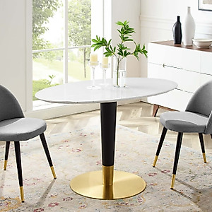 Modway Zinque Oval Modern 48" Dining Table in Gold White
