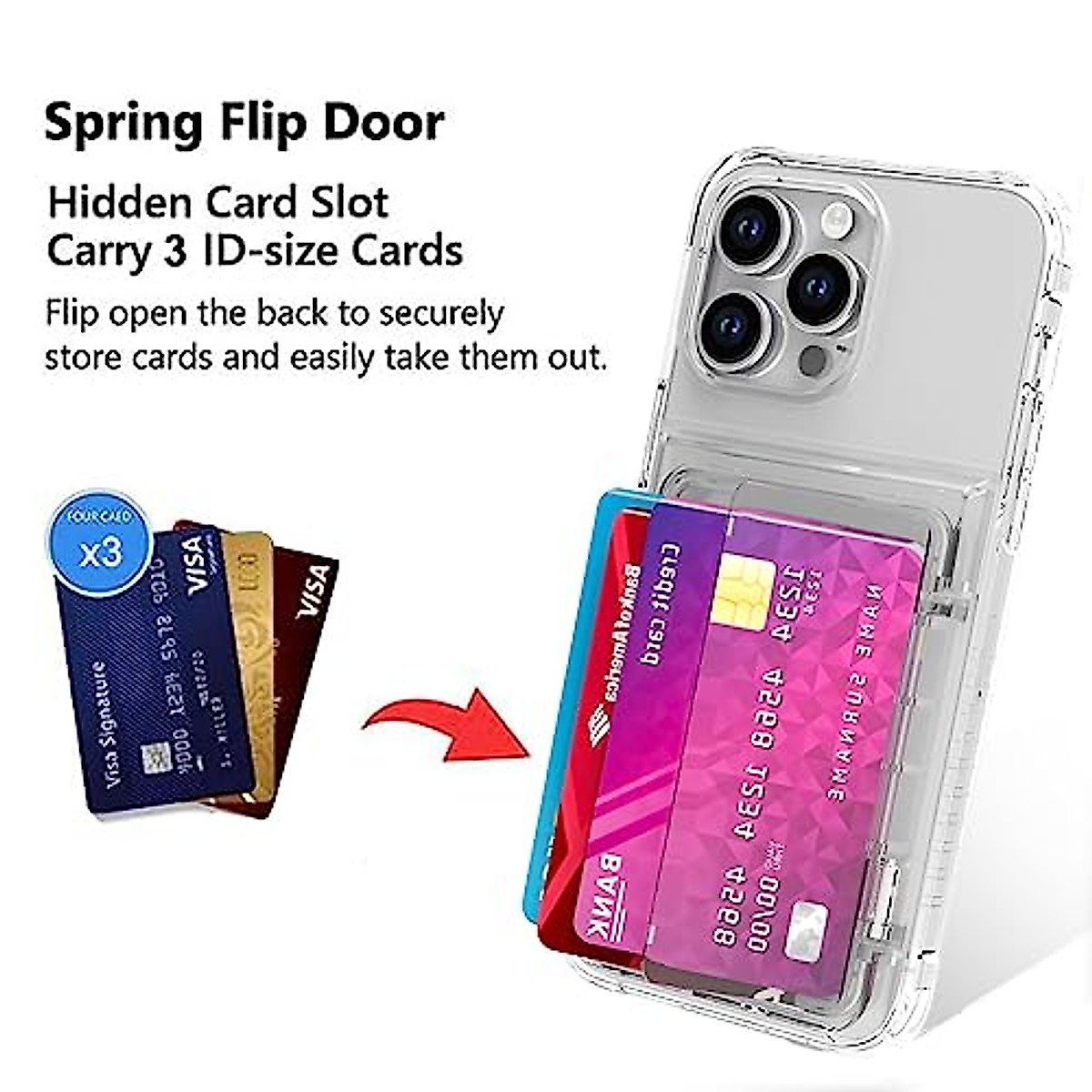 Marphe Wallet Case for iPhone 14 Pro Max with 3 Credit Card Holder Slot Shockproof Hybrid Heavy Duty Protection Clear Phone Cover Compatible with iPhone 14 Pro Max 6.7 Inch