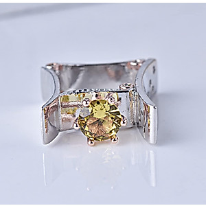 HUKQBUNX 925 Sterling Silver Two-Color Topaz Colorful Topaz Women's Fashion Ring Square Crystal Zircon Women's Fashion Diamond Wedding Engagement Ring Size 6-10 (Size 7)