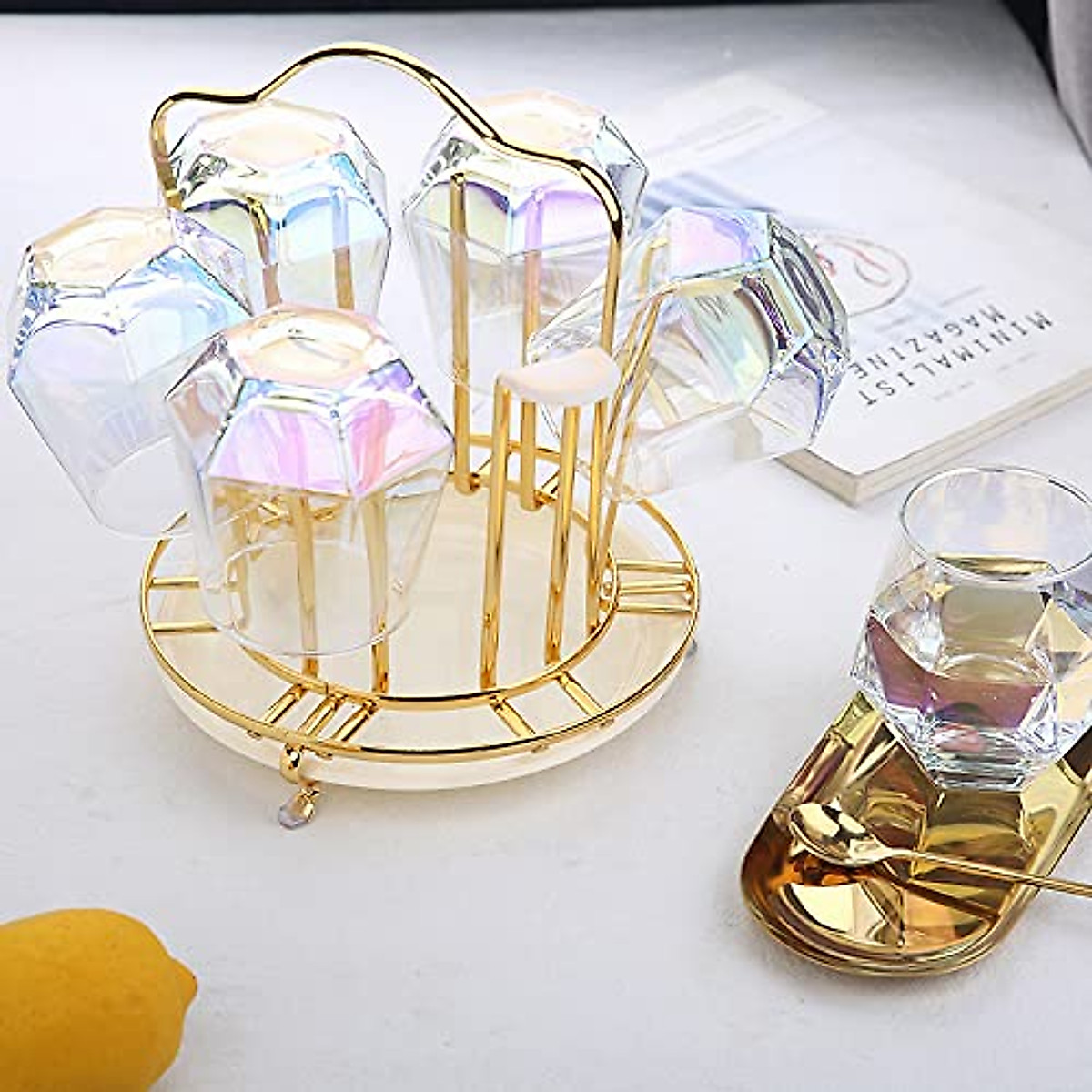 Vanleonet Colored Diamond Stemless Wine Glasses Set,Modern Rainbow Wine Glass, Iridescent Wine Glass Gifts for Women,Men, Old Fashioned Rainbow Glass for Party