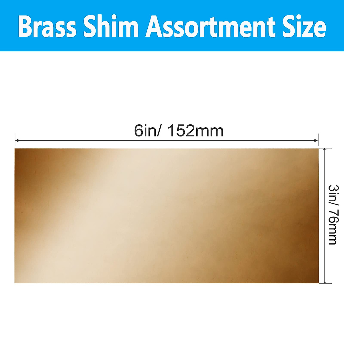Brass Sheet, Brass Shim Stock Assortment, 6" Length x 3" Width, 0.002", 0.004", 0.006", 0.008",0.012" and 0.016" Thickness, Brass Shim Stock 6 Pieces