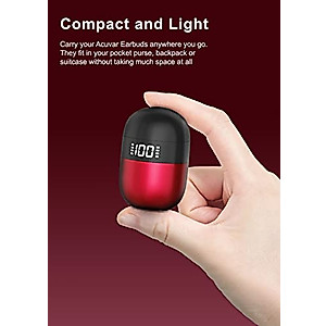 Acuvar in-Ear Wireless Bluetooth 5.2 Headphones, Earbuds with Microphone Compact Rechargeable USB C Smart LED Case for Smartphones Android iOS (Red)
