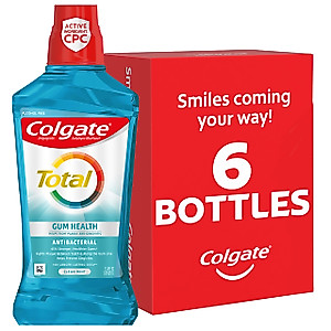 Colgate Total Gum Health Alcohol Free Mouthwash, Antibacterial Formula, Helps Prevent Gingivitis Gum Disease, Clean Mint - 1L, 33.8 fluid ounce, 6 Pack
