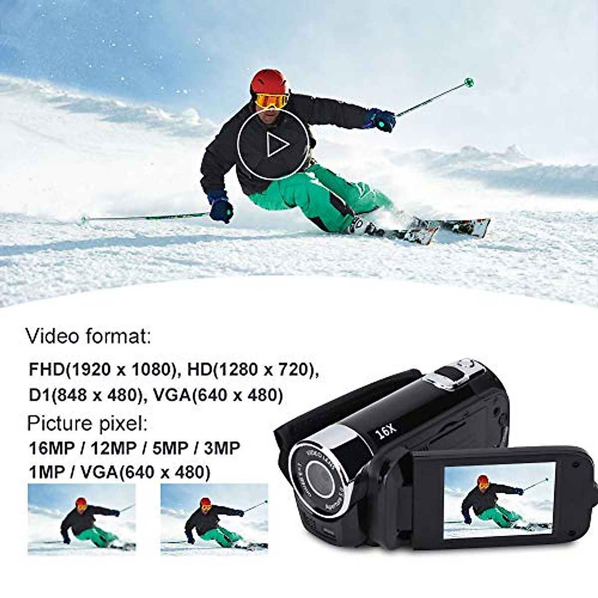 Socobeta Camcorder Digital Camera Full HD 270° Rotation 1080P 16X High Definition Digital Camcorder Video DV Camera DV Player(US-Black)