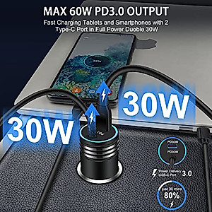 Super Fast USB C Car Charger 60W for Samsung Galaxy S23 Ultra S23+ S23 A14 5G A13 A53 S22 S21 A54 A34 S20 Z Fold4 Flip4 A03s F04,iPhone,Google Pixel 7,3ft Type C Cable,Android Phone Automobile Adapter