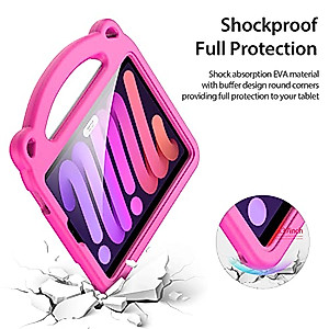 DUX DUCIS Kid Case for iPad Mini 6 2021 (6th Generation) with Pencil Holder, Light Weight Shockproof Kid Case with Handle, Kickstands & Shoulder Strap for iPad Mini 6th Gen 8.3 inch, Pink