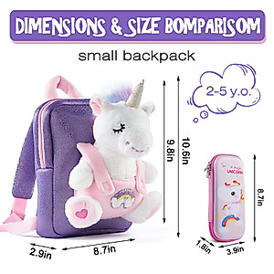 Kozely Toddler Backpack for Girls, Unicorn Plush Backpack Small Mini Backpack for Kids Pink and Purple for School Christmas Birthday Gifts