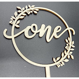Wooden Gold One 1st Cake Topper New Borth Age Happy Birthday Cake Decorations First Anniversary Double Face