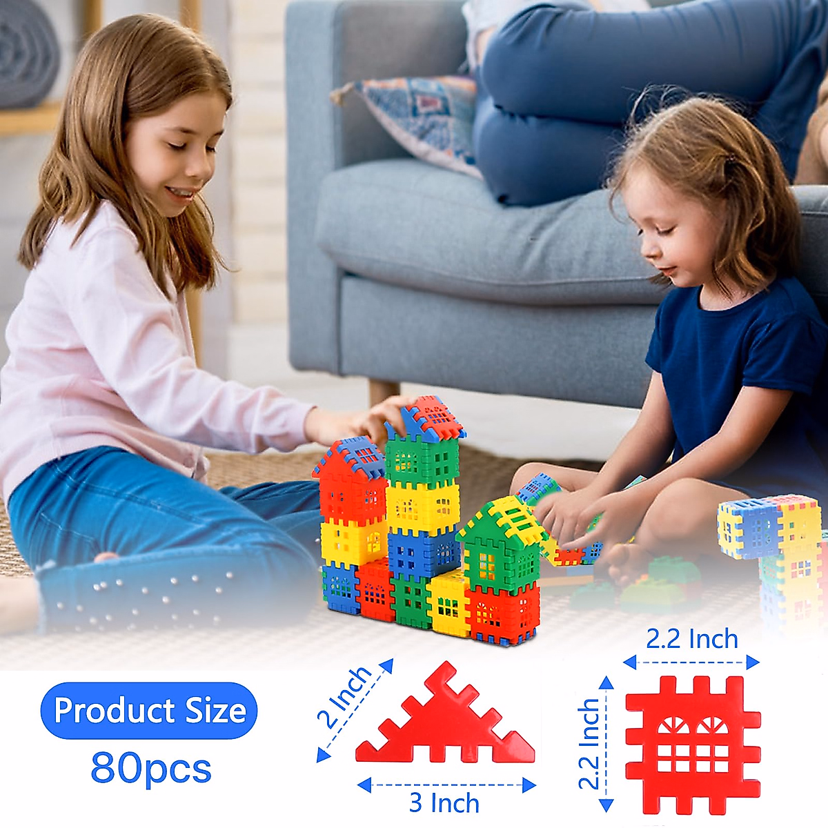 hirebird Building Block 80Pcs, Building Blocks for Toddlers 3-5,Children Building Toys,Fun Blocks for Toddlers,Waffle Blocks, Toy Stacking Block Sets