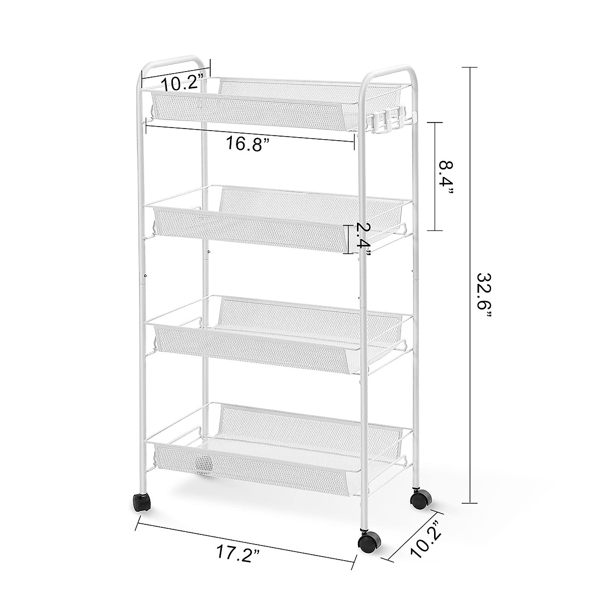 TOOLF 3 Tier Rolling Cart Bundle with 4-Tier Rolling Cart, Metal Utility Cart with 3 Hooks, Easy Assemble Mobile Storage Trolley On Wheels, Slide Out Shelving Units Kitchen Bathroom Laundry Room
