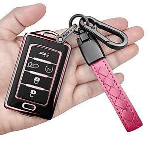 Sindeda for Jeep Key Fob Cover with Keychain Soft Full Protection Key Shell Key Case Compatible with 2021 2022 2023 2024 Grand Cherokee L Grand Wagoneer (5 Buttons, Pink)