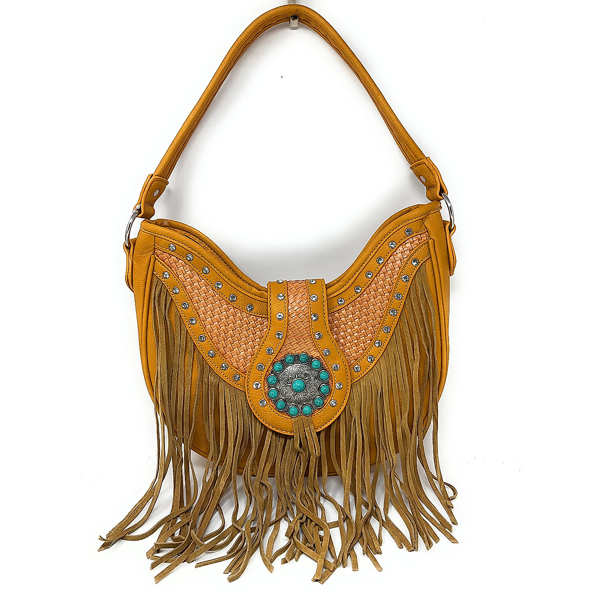 Western Style Rhinestone Concho Buckle Concealed Carry Purse Women Shoulder Bag in 5 colors (Turquoise) Turquoise