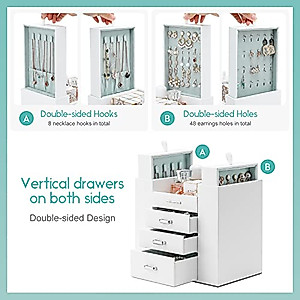 Homde Jewelry Organizer for Girls Women Jewelry Box Necklaces Rings Earrings Display Stand Jewelry Storage Holder Case for Bracelets Watches Sunglasses (White)