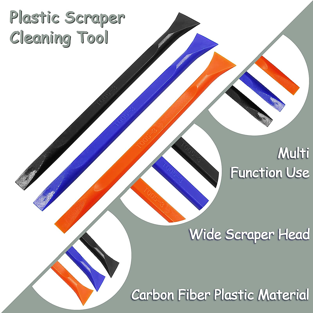 Moicstiy 12Pcs Plastic Scraper Cleaning Tool Non-Scratch Carbon Fiber Multi-Purpose Stiff Scraper Pen-Shaped Scraper Tool for Paint, Stickers Label, Food, Tight Spaces, Crevices (Black & Blue)