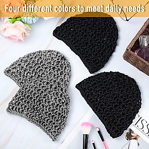 2 Pieces Mesh Crochet Hair Net Rayon Knit Snood Hat Cover Crocheted Sleep Cap for Women (Black, Gray)