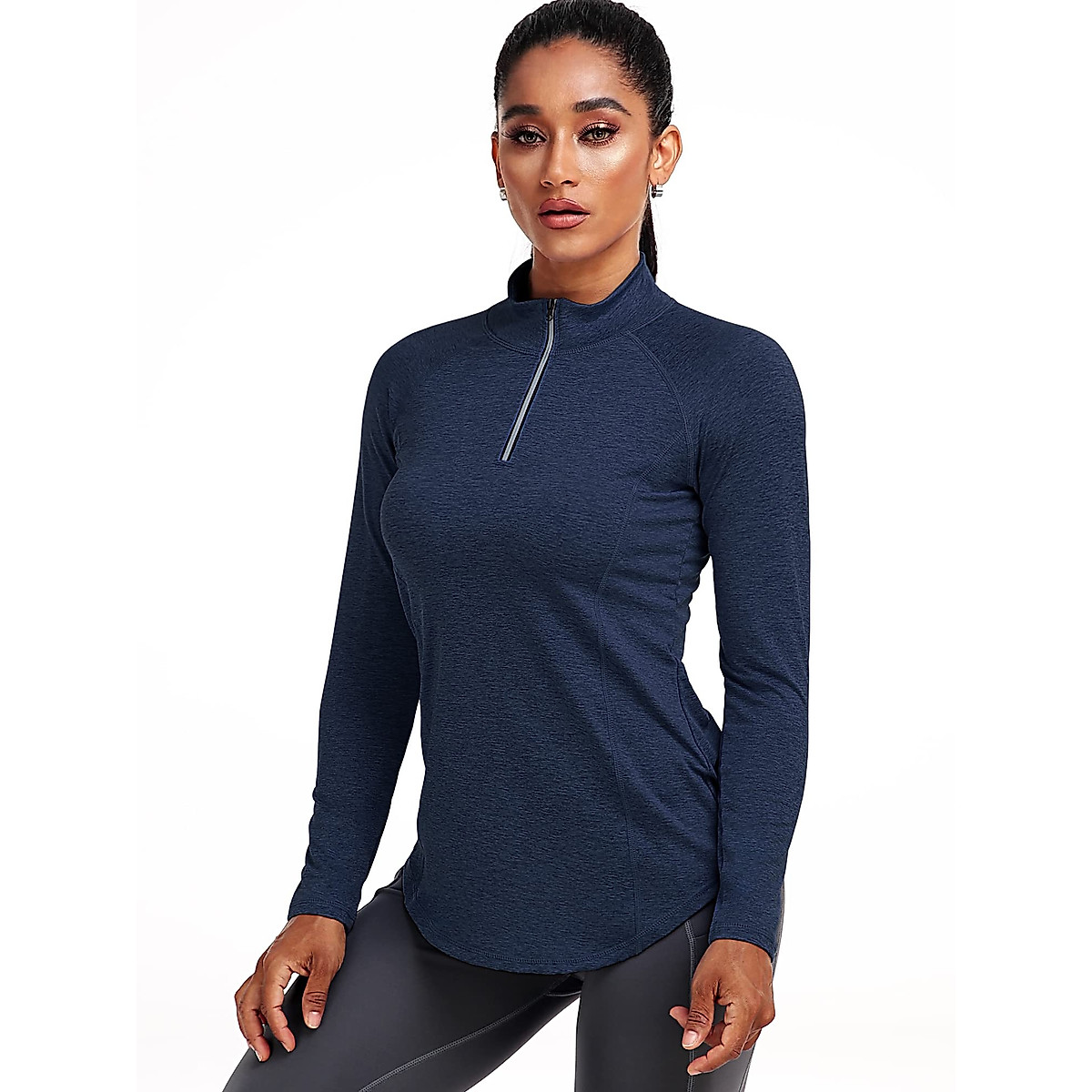 CADMUS Workout Shirts Women's Long Sleeve Running Athletic Hiking Shirts, 3 Pack, Black & Red & Navy Blue, L