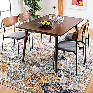 SAFAVIEH Madison Collection 8' Square Cream/Multi MAD611B Boho Chic Floral Medallion Trellis Distressed Non-Shedding Living Room Bedroom Dining Home Office Area Rug