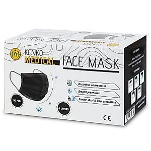 Kenko 4-ply MEDICAL Face Masks, Level 2 ASTM F2100-19 passed include Melt-blown layers, Breathable & Comfortable Filter Safety Mask Protection Mask for Dust Air Pollution (50, MEDICAL Black)