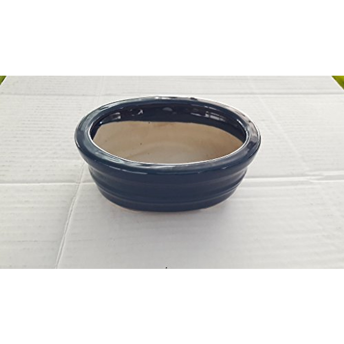 Oval blue Ceramic Bonsai Pot - Japanese Houtoku Brand - 5'' L / 4'' W / 2'' H