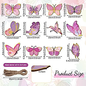 Sintuff 36 Pcs Butterfly Party Decor Butterfly Wood Hanging Ornaments Pink Purple Butterfly Hanging Ornaments Spring Summer Butterfly Hanging Decorations for Butterfly Baby Shower Decorations