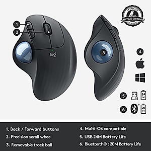 Logitech ERGO M575 Wireless Trackball Mouse - Easy thumb control, precision and smooth tracking, ergonomic comfort design, for Windows, PC and Mac with Bluetooth and USB capabilities - Graphite
