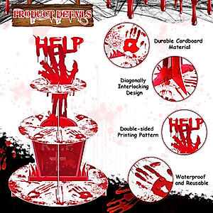 Sliner 3 Tier Halloween Bloody Cupcake Stand Party Decorations Bloody Handprint Cupcake Holder Halloween Bloody Help Cake Holder Bloody Theme Dessert Stand for Halloween Horror Scary Party Supplies