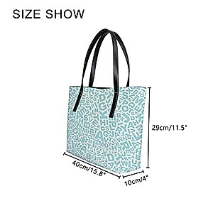 Fashion Tote Handbags Women's Soft Tote Shoulder Bag for Women Work Shopping Top Handle Satchel Bags, 15.8×4×15.4 inches,Blue Letters