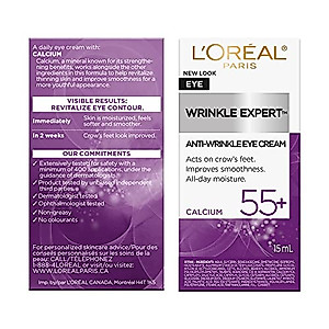 L'Oreal Paris Wrinkle Expert 55+ Anti-Wrinkle Eye Cream with Calcium, Reduce Crow's feet, 0.5 Oz