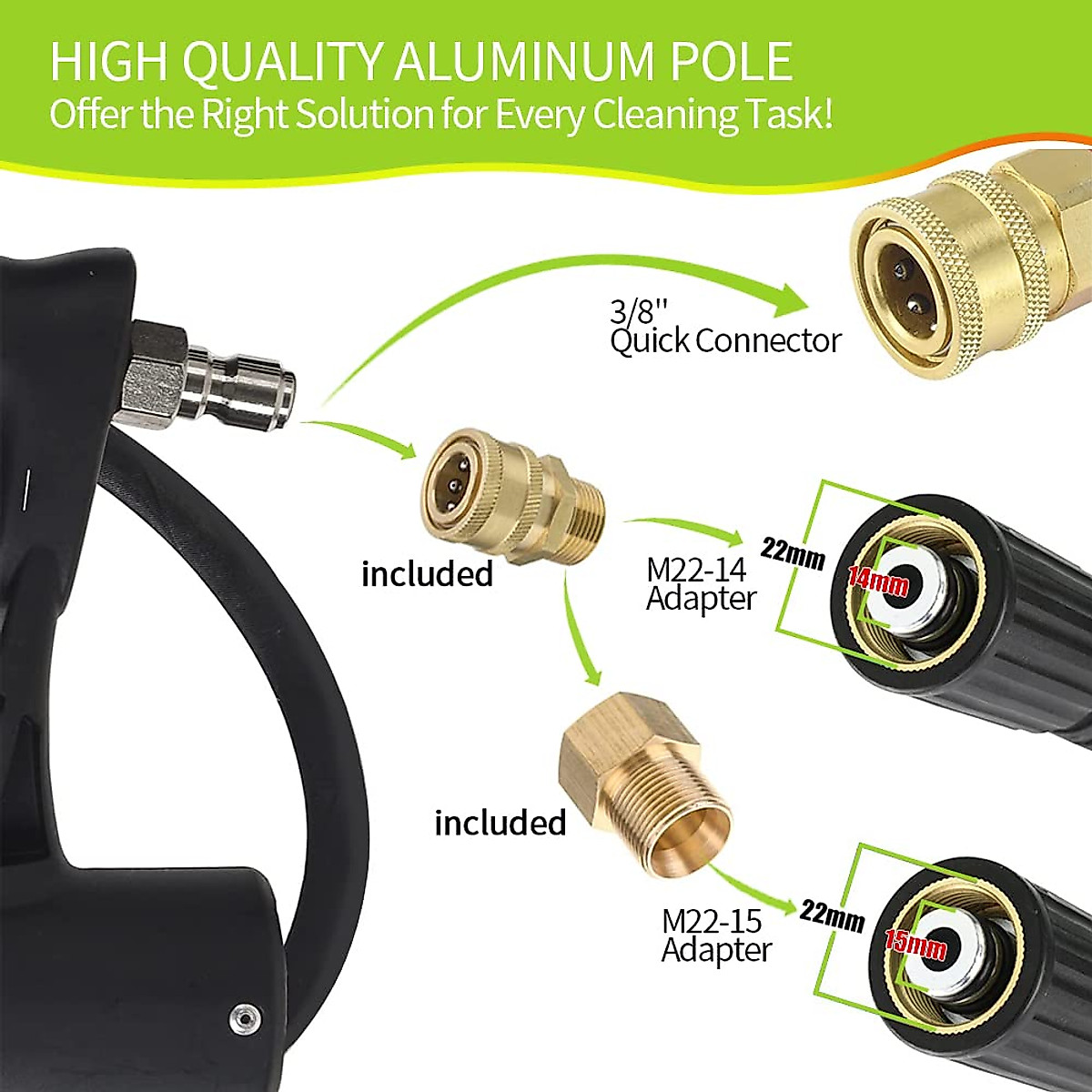 XUNCHI 24 Feet High Pressure Power Washer Telescoping Lance Extension Wand with 1/4 Inch Quick Connection, 5 Spray Nozzle Tips and Harness Belt, Pivoting Coupler, 2 Adapters, 4000 PSI Max Pressure