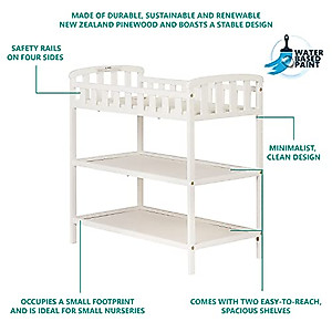 Dream On Me Emily Changing Table In White, Comes With 1" Changing Pad, Features Two Shelves, Portable Changing Station, Made Of Sustainable New Zealand Pinewood