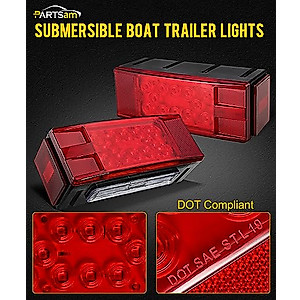 Partsam 12V LED Submersible Low Profile Rectangular Trailer Lights, Waterproof LED Combination Trailer Tail Light Kit Stop Brake License Plate Turn Running Lights Sealed for Boat Trailer Lights Truck