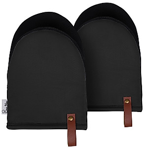 1 Pair Short Neoprene Mini Oven Mitts, Heat Resistant- Little Oven Gloves Pot Holder for Kitchen Cooking - Non-Slip Grip, Hanging Loop, Cotton Trivet for Kitchen Cooking - (Black)