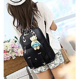 FiveloveTwo Fashion Backpack Rucksack PU Leather Women Girls Backpack Purse Shoulder Hobo Bag Satchels Top-Handle Bags Black