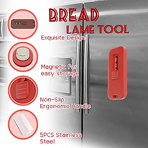 Tuuwhiz Bread Lame Dough Scoring Tool,Sourdough Bread Baking Supplies with Magnetic to Storage,Exquisite Design Bread Scorer Tool for Homemade Bread Baking Include 5 Razor Blades (Brown)
