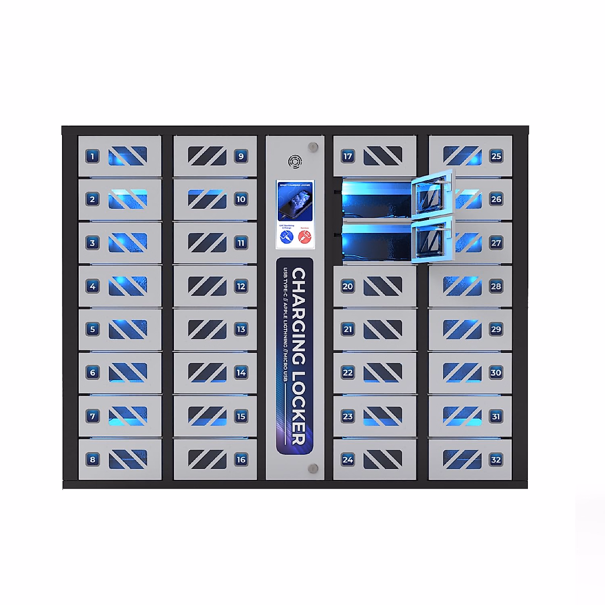 Cellphone Charging Station Locker, 32 Slots Smartphone Charging Station,USB Rechargeable Cellphone Locker for Most Phones(White)