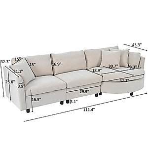 Tmsan 111.4" Curved Sectional Sofa Couch for Living Room, Modern Chenille Cloud Sofa Deep Seat 3 Seat Sofa Couch with 3 Pillows for Apartment Office