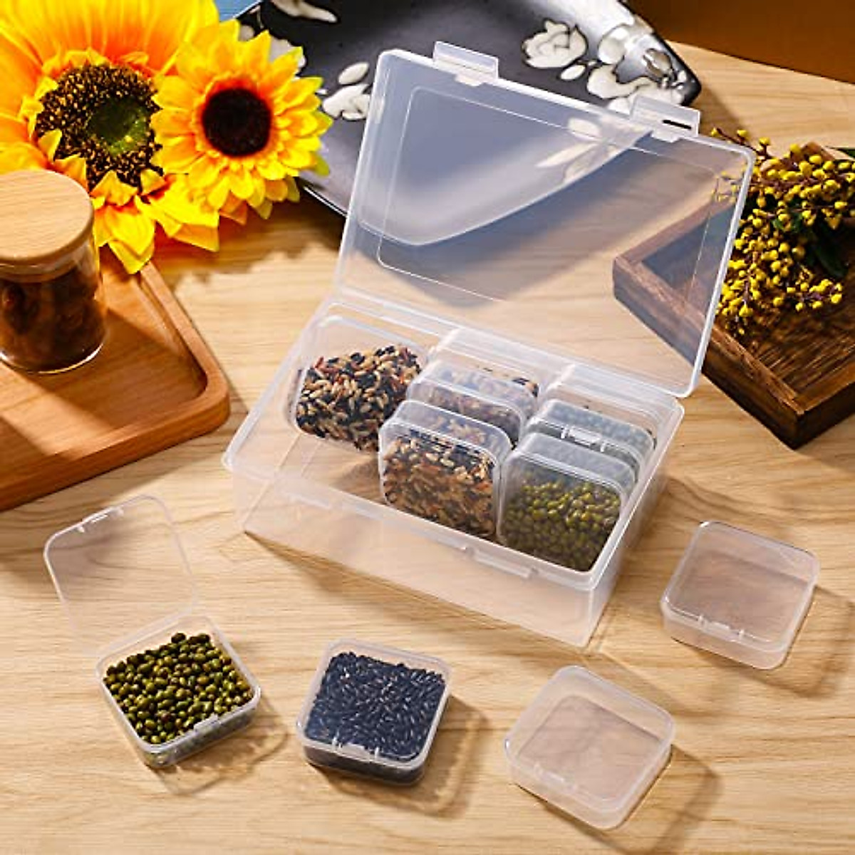 Clear Plastic Storage Cases Small Beads Organizer Container Transparent Boxes with Hinged Lid for Small Items with Hinged Lid and Rectangle Clear Craft Supply Cases (52 Pieces)