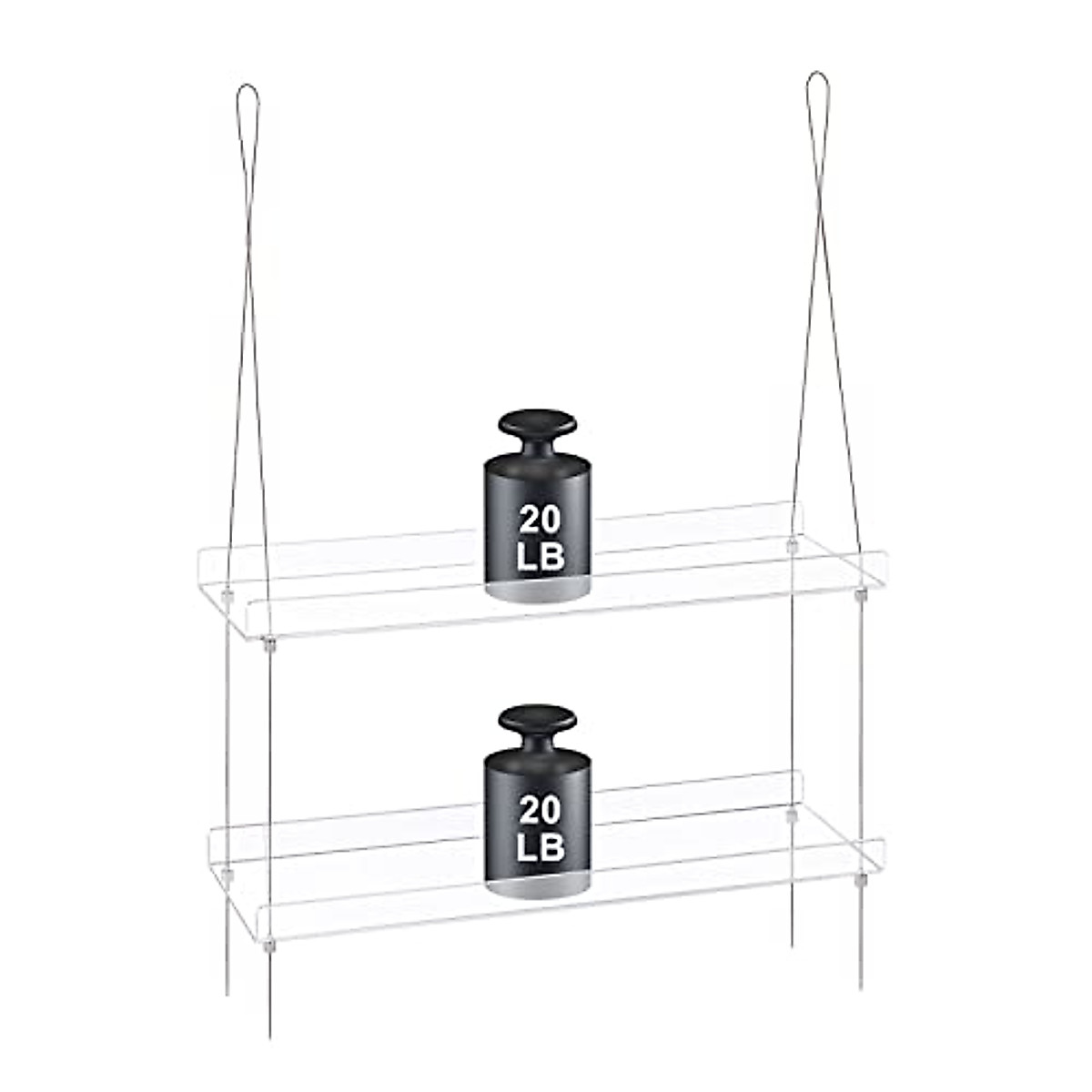 Sumerflos Acrylic Hanging Floating Shelves, 2Tier Clear Indoor Wall Window Storage Rack, Height Adjustable Display Floating Shelves for Home, Kitchen, Bedroom, Bathroom