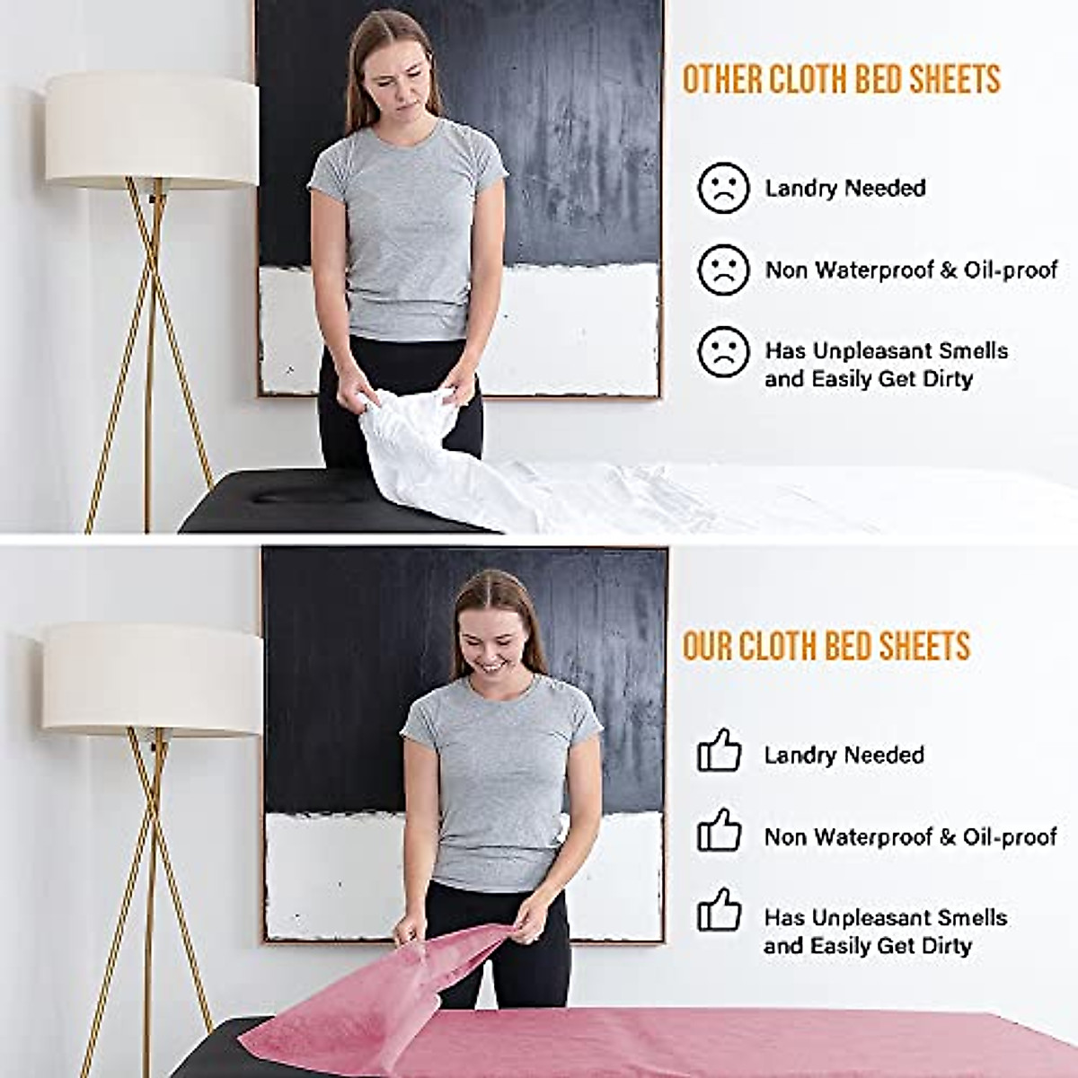 50Pcs Disposable Bed Sheets Massage Table Sheet Waterproof Bed Cover Non-Woven Fabric for Spa Beauty Salon Hotels 31"X 71", Pink