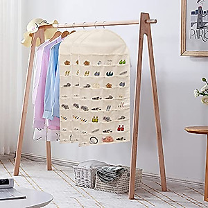 Foraineam 4 Pcs Hanging Jewelry Organizer, 32 Pockets 18 Hook and Loops Double Sided Jewelry Display Storage Bag, Travel Jewelry Organizer Holder for Necklace Bracelet Earring Ring Chain Knitting Tool