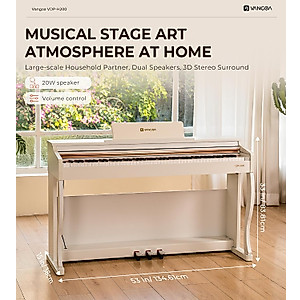 Vangoa Digital Piano 88 Keys Weighted Hammer Action White Home Digital Piano Bundle for Beginner Professional Adult with Wooden Stand, Slide Key Cover, Three Pedals, Power Adapter