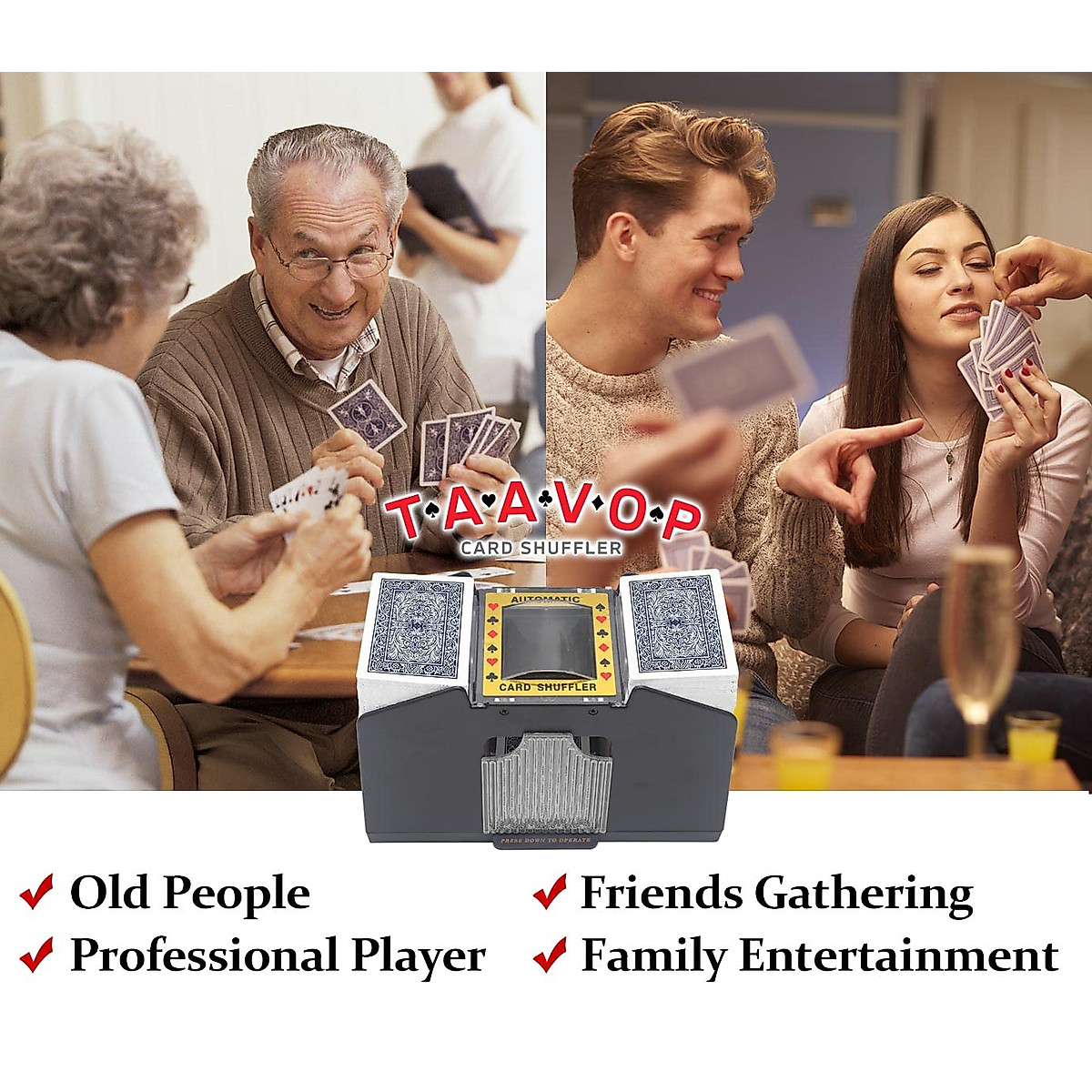 TAAVOP Card Shuffler 2-4 Deck Automatic, Battery-Operated Electric Card Shuffler Machine for UNO/Poker/Playing Card