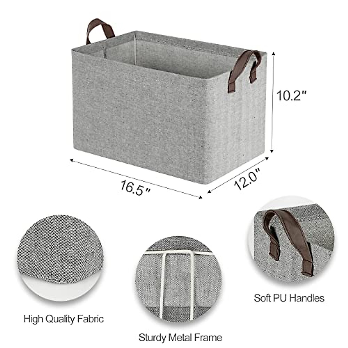 TOPIA HOME Storage Baskets for Shelves with Metal Frame, EXTRA LARGE, 2-Pack Closet Organizers and Storage Bins for Organization, Collapsible Rectangle Fabric Organizing Boxes, Gray, TP05G