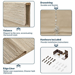 Pasoun Cordless Custom Roman Shades for Windows, Treatments, Natural Fabric Blind, Roman Window Shades, Almond(with Edge Liner,Block 90-95% Light), Custom Size