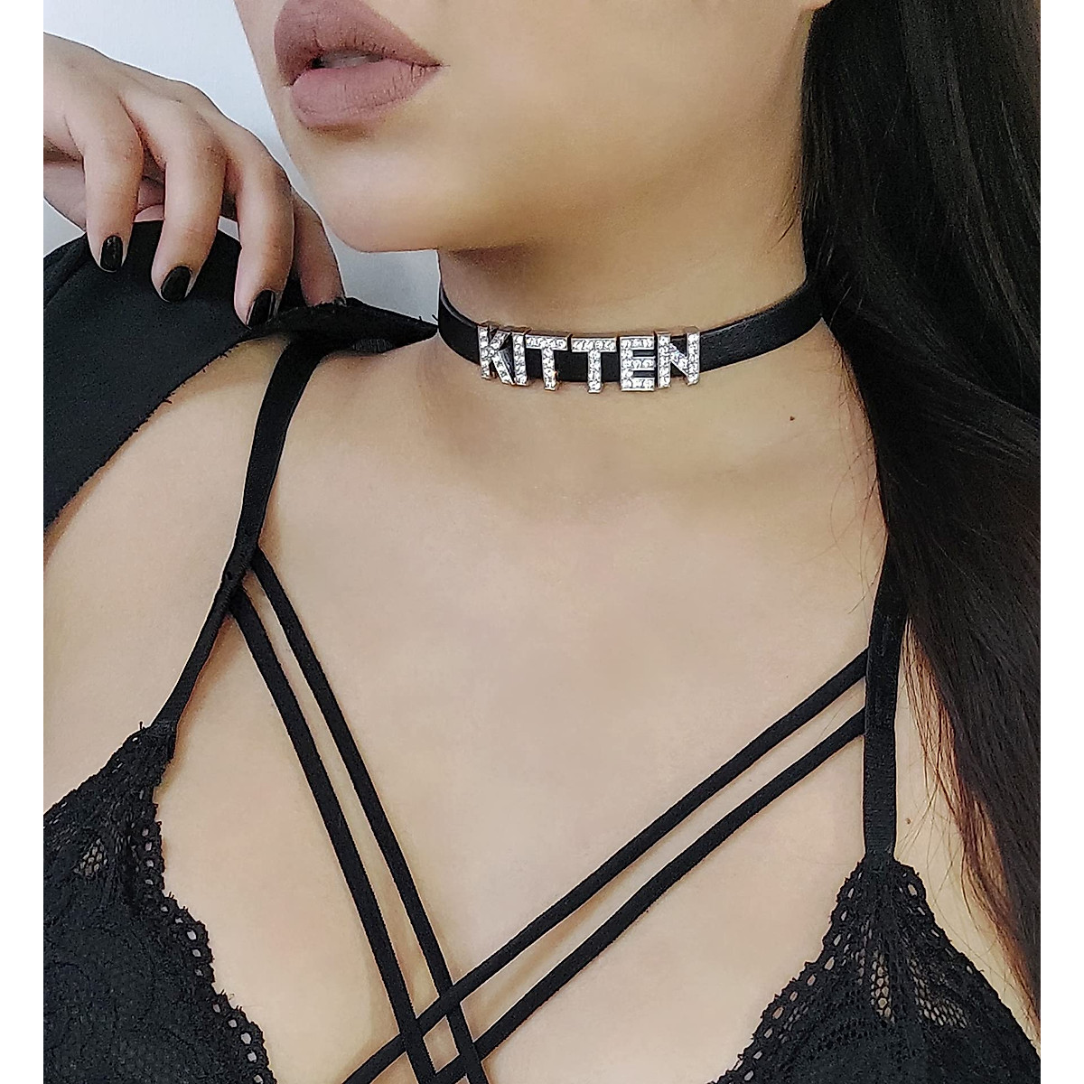 Kitten Choker Submissive Kawaii Cute Collar Necklace Letters Leather