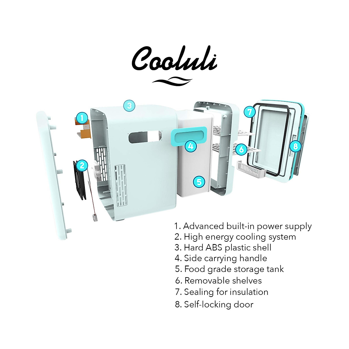 Cooluli 10L Mini Fridge for Bedroom - Car, Office Desk & College Dorm Room - 12V Portable Cooler & Warmer for Food, Drinks, Skincare, Beauty, Makeup & Cosmetics - AC/DC Small Refrigerator (Turquoise)